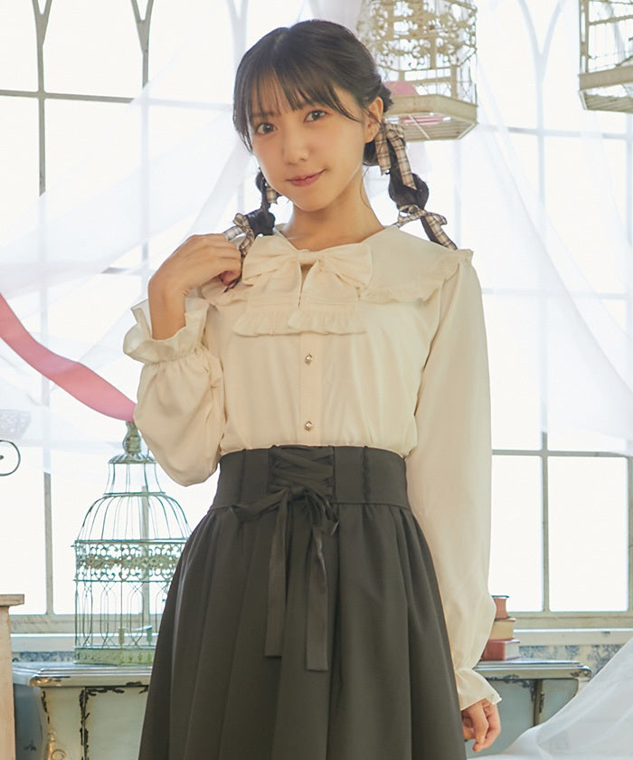 Pin Tuck Ribbon Round Collar Blouse – axes femme from JAPAN