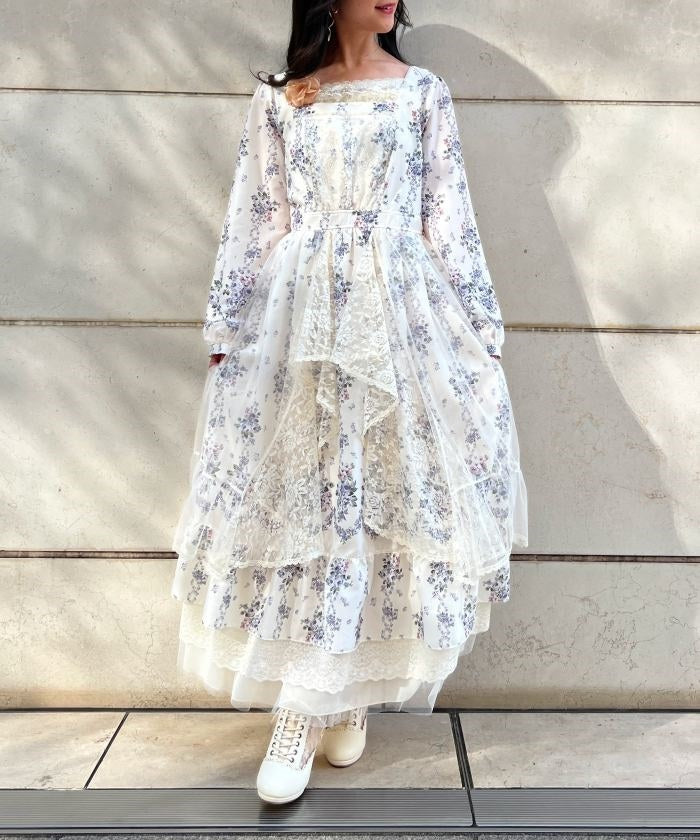 Ruffle Frill Lace Floral Pattern Dress – axes femme from JAPAN