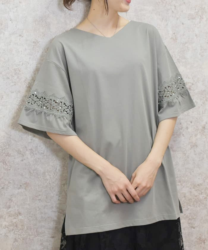 Sleeve Lace Long Cut-and-Sewn Pullover – axes femme from JAPAN