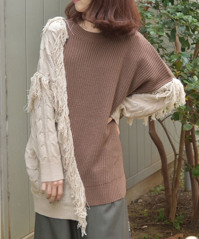 Bicolor & Fringe Knit – axes femme from JAPAN