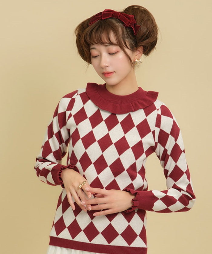 Diamond Pattern Knit Pullover – axes femme from JAPAN