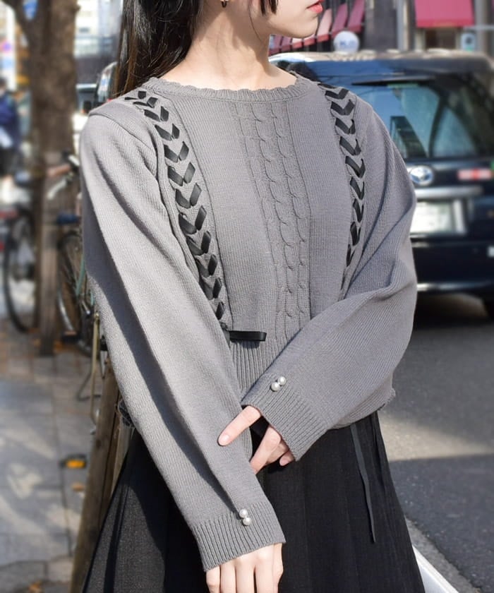 Lace-Up Knit Pullover – axes femme from JAPAN