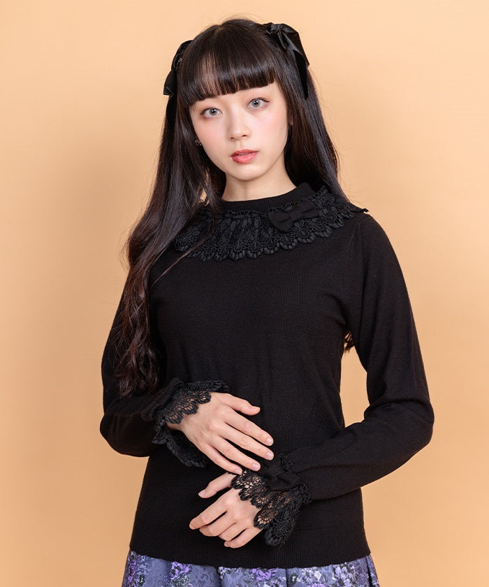 Lacy Frill Knit Pullover – axes femme from JAPAN